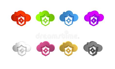 Colorful Cloud And Shield Icon Isolated On White Background Cloud