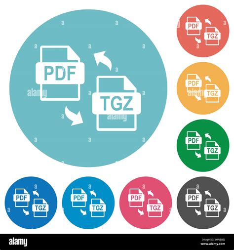 pdf tgz file compression flat white icons on round color backgrounds