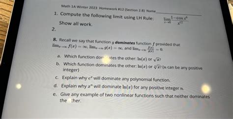Solved Math 1a Winter 2023 Homework H12 Section 2 8 Name