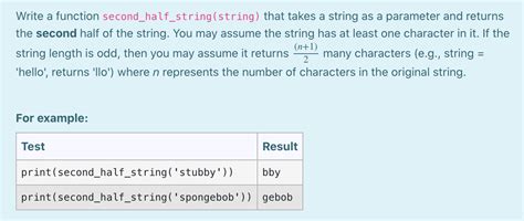 solved write a function second half string string that