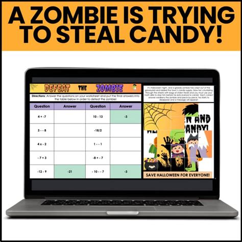 Halloween Integer Operations Review Game Self Checking Digital 7th