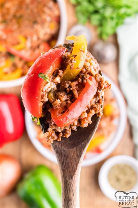 One Pot Stuffed Pepper Casserole Butter With A Side Of Bread