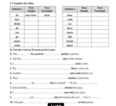 I Complete The Table Infinitive Past Simple StudyX