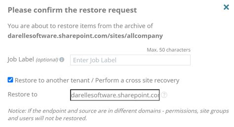 cross tenant or cross site restore of sharepoint cloudally