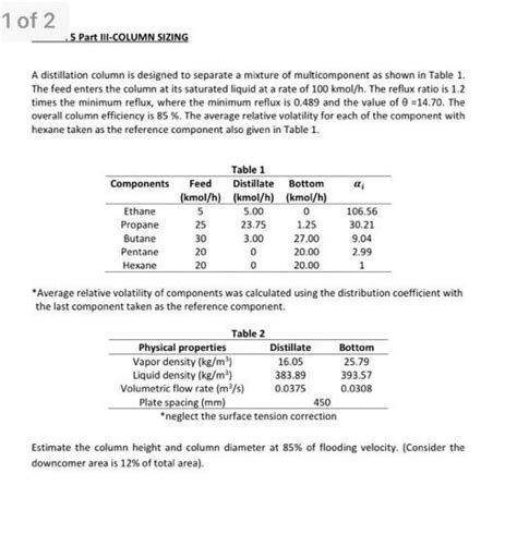 Solved A Distillation Column Is Designed To Separate A