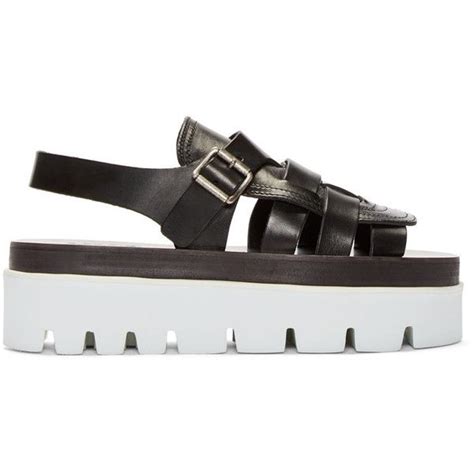 Mm6 Maison Margiela Black Leather Platform Sandals