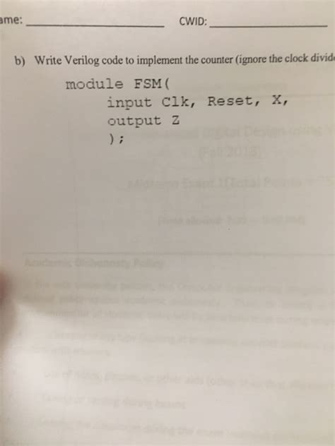 Solved Me CWID B Write Verilog Code To Implement The Chegg