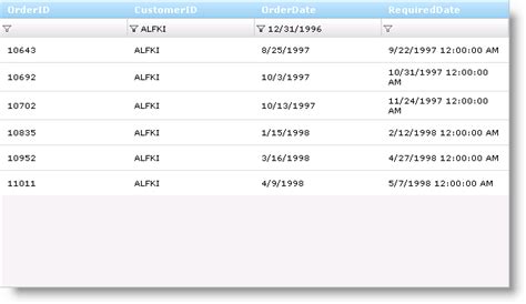 グリッドの移行 フィルタリング Infragistics Aspnet™ ヘルプ