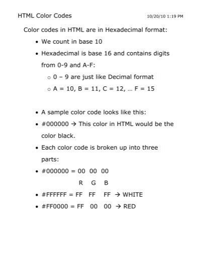 Html Color Codes Color Codes In Html Are In Hexadecimal Format