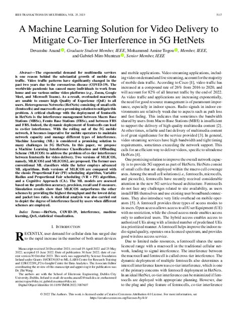 Pdf A Machine Learning Solution For Video Delivery To Mitigate Co Tier Interference In 5g Hetnets