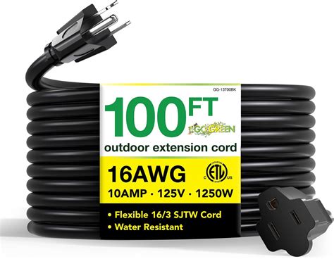 Huanchain Black Outdoor Extension Cord 75 Ft Waterproof Flexible 163