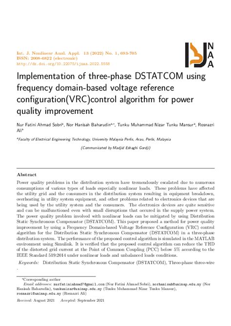 Pdf Implementation Of Three Phase Dstatcom Using Frequency Domain Based Voltage Reference