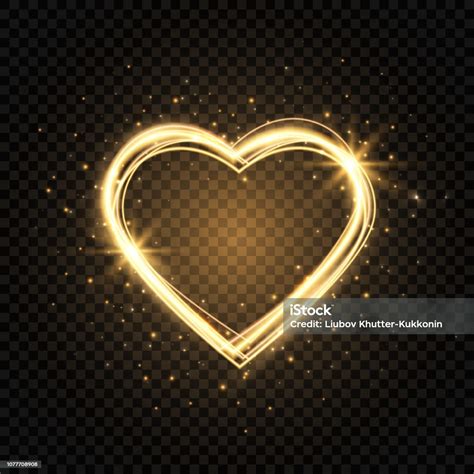 반짝이 골드 하트 프레임 텍스트 위한 공간 황금 빛으로 심장입니다 빛나는 마음으로 행복 한 발렌타인 데이 카드입니다 밝은 빛나는 스타 먼지 축제 테두리입니다 벡터 일러스트