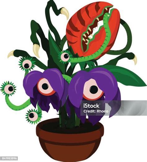 벡터 만화 무서운 괴물 식물 화분에서의 일러스트 가시에 대한 스톡 벡터 아트 및 기타 이미지 가시 갈고리 발톱 공포 무서움 Istock