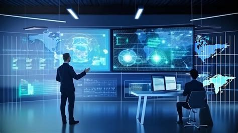 Premium Photo Security Data Center Operators Working In A CCTV Monitoring Room With Many