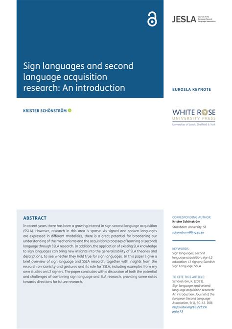 Pdf Sign Languages And Second Language Acquisition Research An