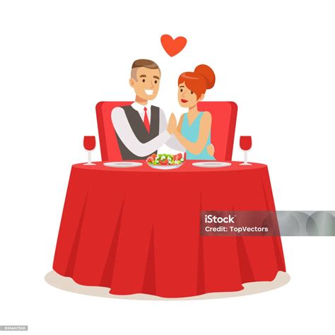 카페 다채로운 캐릭터에 앉아있는 동안 낭만적인 저녁 식사 데이트를 즐기는 행복 한 우아한 커플 벡터 일러스트 레이 션 로맨스에 대한 스톡 벡터 아트 및 기타 이미지 Istock