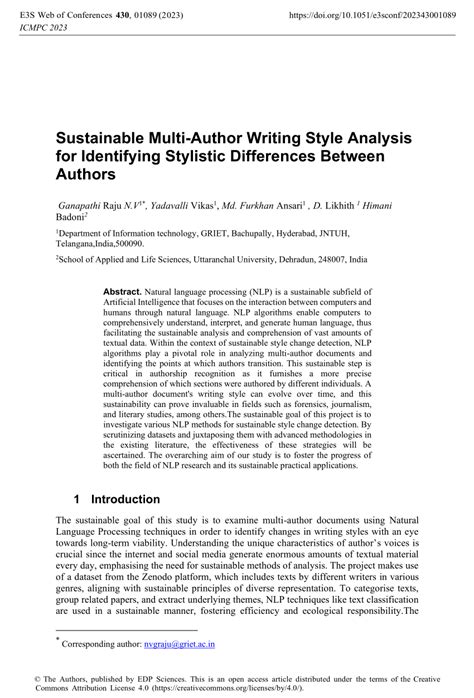Pdf Sustainable Multi Author Writing Style Analysis For Identifying