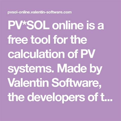 PV SOL Online Is A Free Tool For The Calculation Of PV Systems Made By Valentin Software The