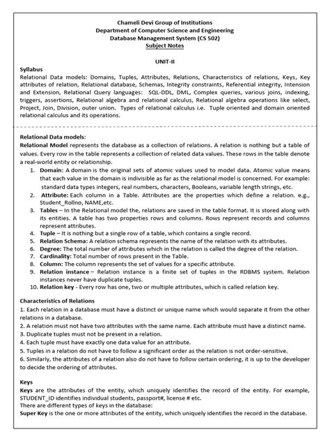 cs502 dbms unit 2 1692116698 pdf relational database relational model
