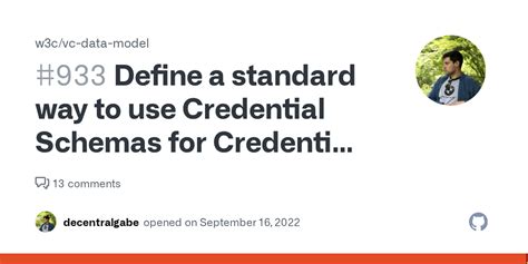 Define A Standard Way To Use Credential Schemas For Credential Subjects Issue W C Vc