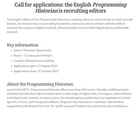 The English Programming Historian Is Recruiting Editors Kadh 한국디지털