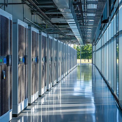modern data center server room interior with rows of servers and bright lighting stock