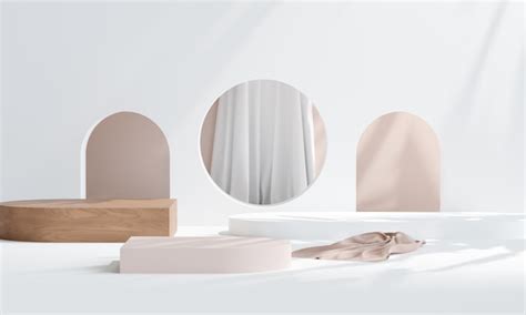 제품 프레젠테이션을 위한 지구 톤 색상 배경의 연단 자연 아름다움 받침대 휴식 및 건강 3d 그림 프리미엄 사진