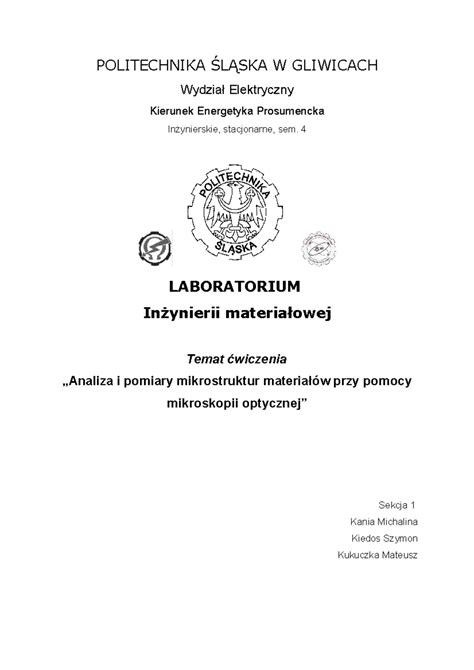 Inż Mat Sprawozdanie 4 Erwin Maciak Politechnika ŚlĄska W Gliwicach