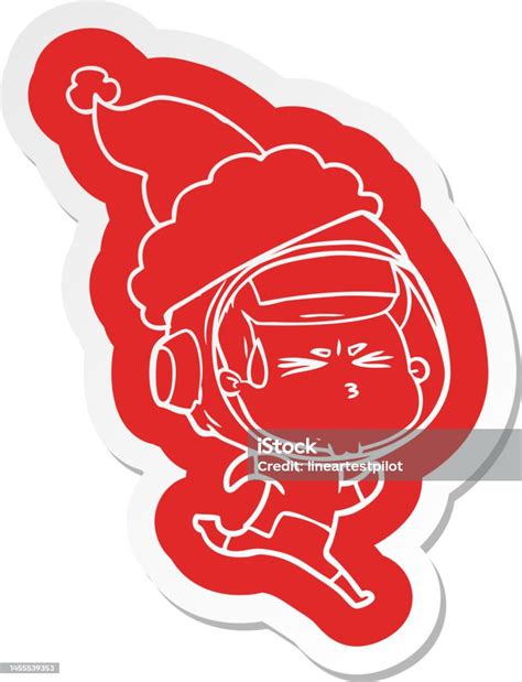 산타 모자를 쓰고 스트레스를받는 우주 비행사의 기발한 만화 스티커 과로에 대한 스톡 벡터 아트 및 기타 이미지 과로 낙서 드로잉 데칼 Istock