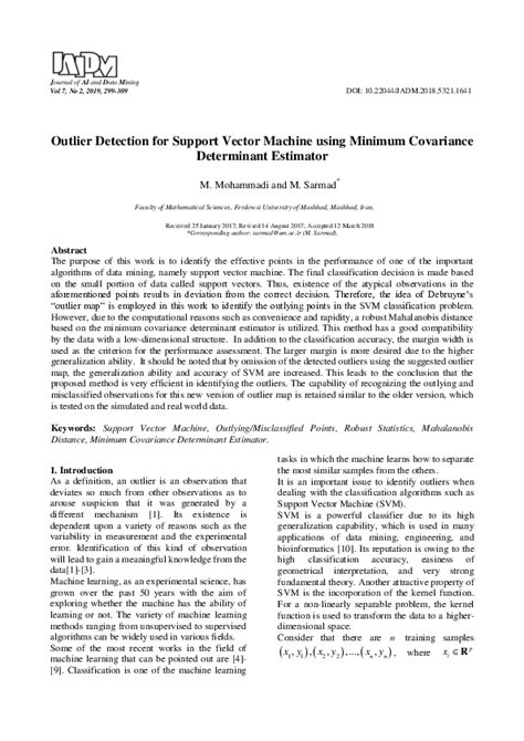 Pdf Outlier Detection For Support Vector Machine Using Minimum