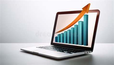A Laptop Displaying A Bar Graph With An Upward Trending Arrow