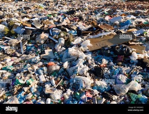 Garbage Dump With Plastic Bags And Food Waste Recycling Of Waste On Junk Yard Dispose The