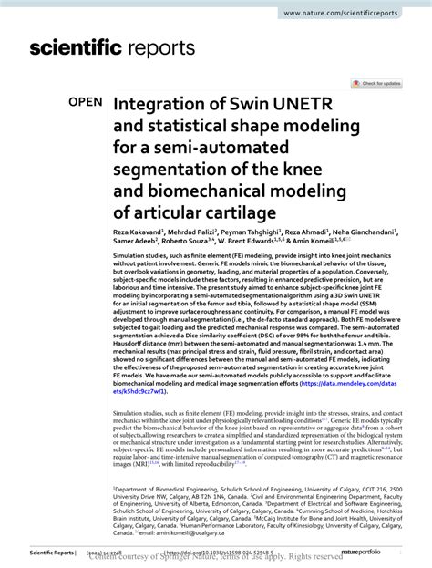 PDF Integration Of Swin UNETR And Statistical Shape Modeling For A Semi Automated Segmentation