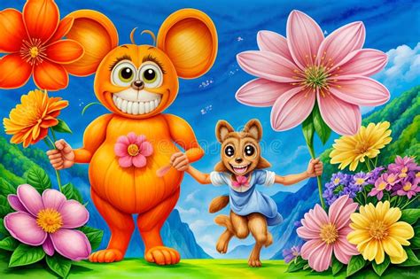 Cartoon Comic Flower Lilly Blossom Garden Happy Nature Dancing