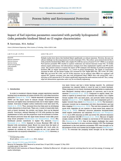 Impact Of Fuel Injection Parameters Associated With Partially Hydrogenated Ceiba Pentandra