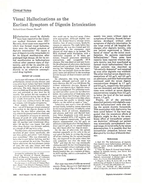 Pdf Visual Hallucinations As The Earliest Symptom Of Digoxin Intoxication