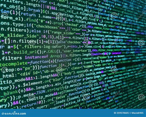 Tela De Desenvolvimento De Código Html Real Profundidade Superficial Do Efeito De Campo Código