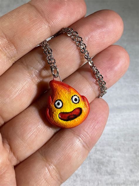 Ceramic Calcifer Pendant Cute Calcifer Necklace Handmade Ceramic