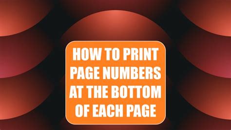 How To Print Page Numbers At The Bottom Of Each Page Excel Tips
