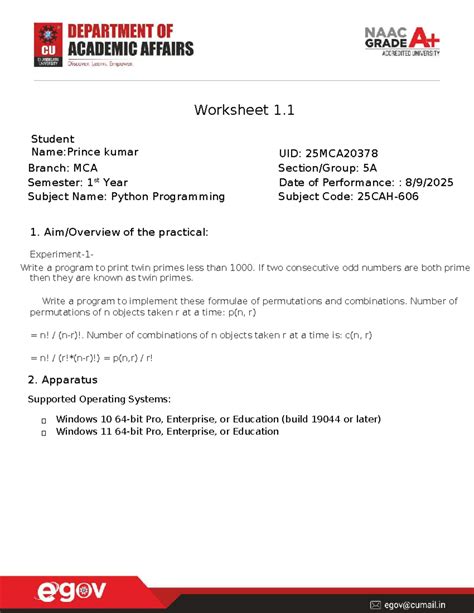 Mca 1st Year Python Programming Worksheet 11 Twin Primes