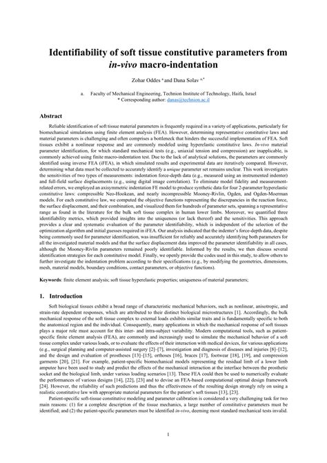 Pdf Identifiability Of Soft Tissue Constitutive Parameters From In Vivo Macro Indentation