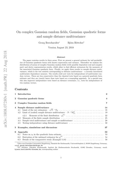 On Complex Gaussian Random Fields Gaussian Quadratic Forms And Sample