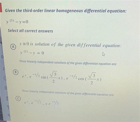 Solved Given The Third Order Linear Homogeneous Differential