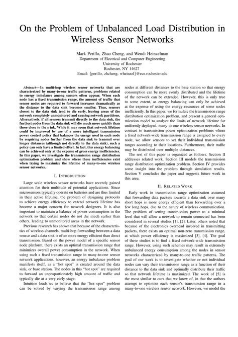Pdf On The Problem Of Unbalanced Load Distribution In Wireless Sensor Networks
