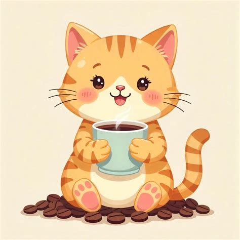 Kawaii Cat Png Set Drinking Coffee Clipart Digital Download Etsy