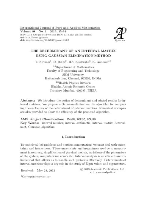 Pdf The Determinant Of An Interval Matrix Using Gaussian Elimination