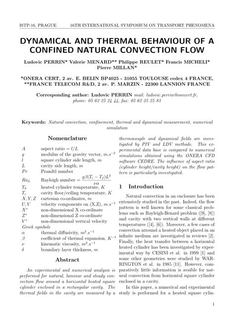 Pdf Dynamical And Thermal Behaviour Of A Confined Natural Convection Flow