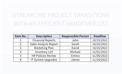 Streamline Project Transitions With An Efficient Handover List Excel