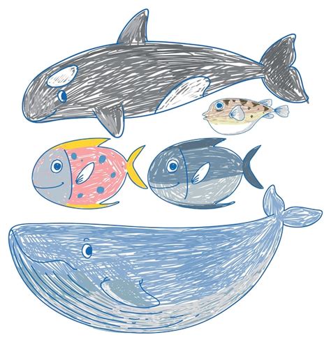 해양 생물의 집합 무료 벡터